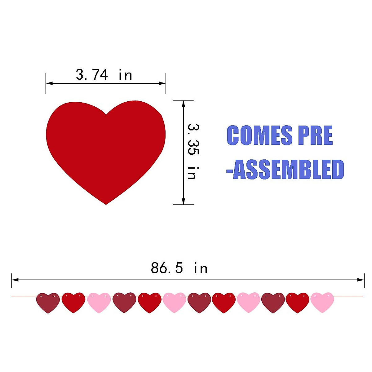 WOONOO 4 Pack Felt Heart Garland Banner NO DIY - Valentines Day Banner Decorations - Anniversary, Engagement, Wedding Party Decoration Ornaments