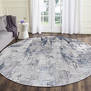 vivorug Washable Rug, Ultra Soft - 4' Round Rug, Non Slip Abstract Rug Foldable, Stain Resistant Rugs for Living Room Bedroom, Modern Fuzzy Rug (Grey/Navy, 4 Round)
