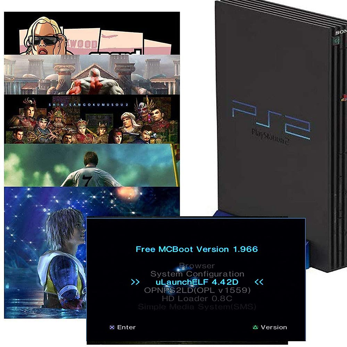 PS2 FMCB Free McBoot Card v1.966 Meory Card 64 MB & PS2 Sata Interface Network Adapter