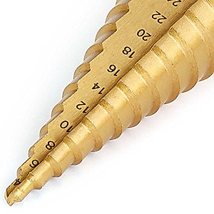 Dtacke 3pc 1/4" Hex shank Titanium Coated HSS Steel Step Drill Bit Cone Drill Hole Metal Cutter Bit Set