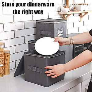 Karenhi 4 Pcs China Storage Containers Hard Shell, China Plate Storage Containers with Lid Stackable Platter box for Dishes Plates, Grey