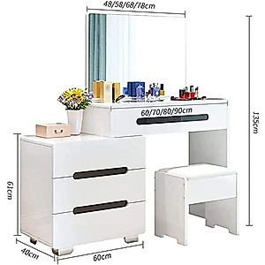 LEONYS Makeup Vanity Table, Vanity Set with Mirror & Sturdy Stool, Dressing Table, 4 Drawers & Bedside Table for Ample Storage (Size : 9OCM)