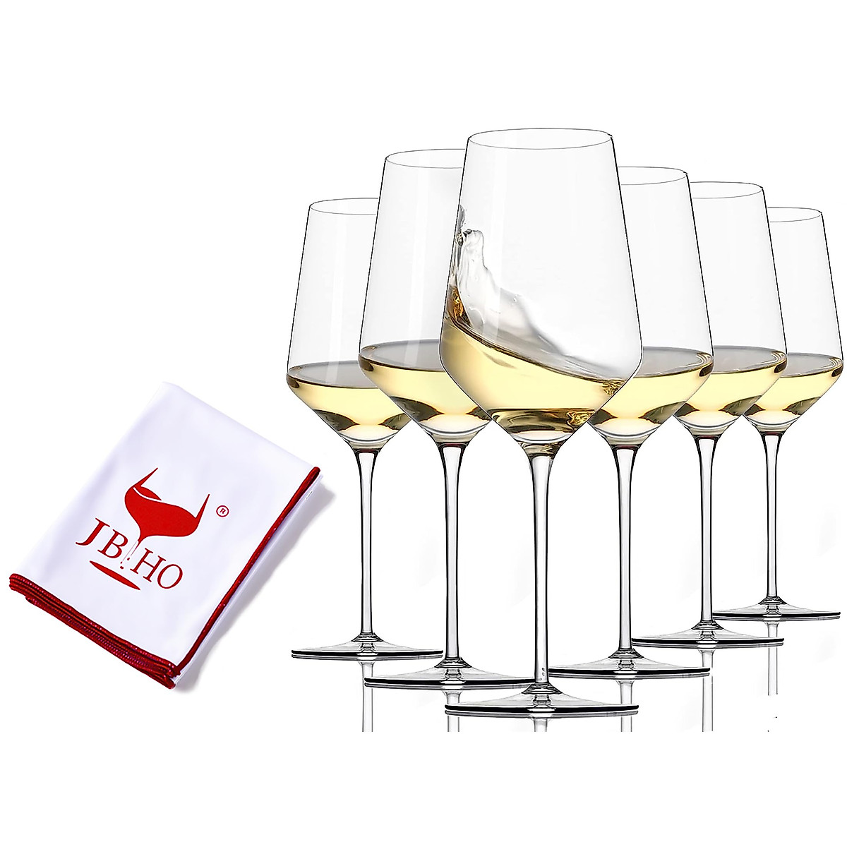 JBHO Polishing Cloth, Wine Glasses Polishing Cloths and 17 oz Lead-Free Wine Glasses Set of 6