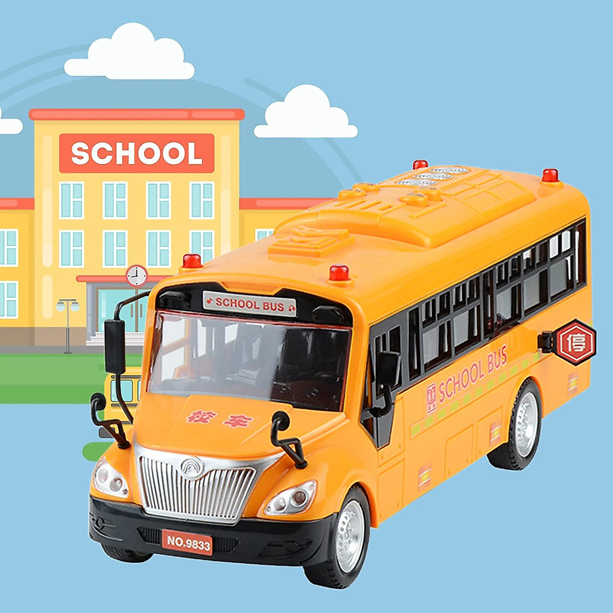 Diecast Toy School Bus, Burrs-Free Battery-Operated Toddler Educational Alloy Bus Car Toy