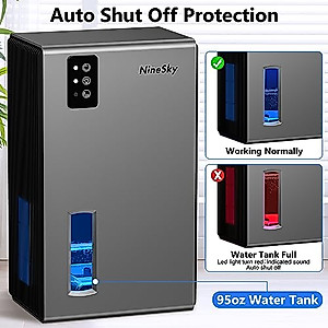 NineSky Dehumidifier for Home, 85 OZ Water Tank, (800 sq.ft) Dehumidifiers for Bathroom Bedroom with Auto Shut Off,7 Colors LED Light(Gray)