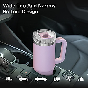 TYESO 30 oz Tumbler with Handle, Straw and Lid - Leak Resistant Insulated Stainless Steel Water Bottle, Car Cup Holder Friendly Travel Coffee Mug Purple - Gifts for Men & Women