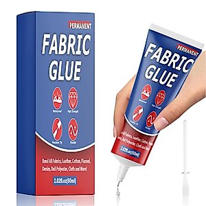 Fabric Glue, Fabric Glue Permanent, Fabric Glue for Clothing, 60ml Permanent Washable Fabric Clear Glue for Clothing Patches Tear Mender for All Fabrics Clothes Leather Cotton Flannel Denim Polyester