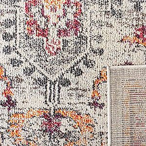SAFAVIEH Madison Collection Area Rug - 8' x 10', Beige & Orange, Boho Chic Medallion Distressed Design, Non-Shedding & Easy Care, Ideal for High Traffic Areas in Living Room, Bedroom (MAD473E)