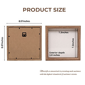 Muzilife 8x8 Shadow Box Picture Frame with Linen Board - Deep Wood & Glass Display Rustic Case Ready to Hang Memorabilia, Pins, Awards, Medals, Wedding, Tickets, and Photos, Carbonized Small