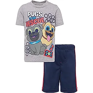 Disney Puppy Dog Pals Bingo Rolly Toddler Boys Athletic Graphic T-Shirt Mesh Shorts Set Gray 4T