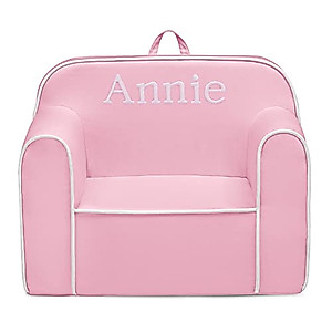 Delta Children Cozee Chair for Kids - 1 Seater Foam Toddler Couch can be Personalized with Name, Has Removable Cover for Easy Machine Washing (25x18x20.5 Inches, Pink and White)