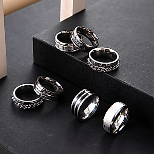 YOVORO 9Pcs Stainless Steel Band Rings for Men Women Fidget Anxiety Relief Rings Spinner Ring Wedding Promise Rings Set S10