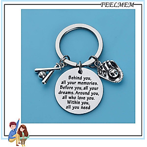 FEELMEM Baseball Keychain Baseball Player Gift Behind You All Memories Before You All Your Dream Keychain Softball Baseball Jewelry Baseball Mom Gift (Baseball Keychain)
