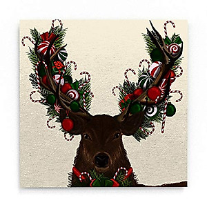 Trademark Fine Art Deer, Candy Cane Wreath by Fab Funky, White Metal Art 16x16, Multi-Color