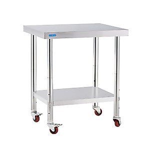 KUARBARR Stainless Steel Table for Prep & Work with 4 Caster Wheels with Adjustable Undershelf 24 x 30 NSF Metal Commercial Kitchen Worktable for Restaurant Home Outdoor