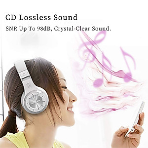 Bluedio Bluetooth 5.0 Headphones Over Ear, Wireless and Wired Bluetooth On-Ear Stereo Earphones Noise Cancelling Headsets with Microphone, Line-in/Line-Out//Voice Contrl (White)