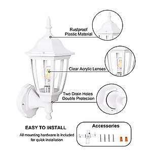 FUDESY Outdoor Wall Lantern, Exterior Waterproof Wall Sconce Light Fixture, White Front Porch Light Wall Mount for Garage, Patio, Yard, FDS2542EW (Bulb Included)