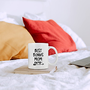Maustic Mothers Day Gifts for Mom, Best Bonus Mom Ever Gifts from Daughter Son Stepchild, Bonus Mom Coffee Mug Cup, Christmas Birthday Gifts for Stepmom Stepmother Second Mom, 11 Oz White