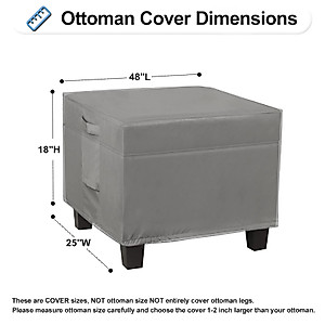 OutdoorLines Outdoor Waterproof Patio Ottoman Covers - Rectangle UV-Proof Patio Side Table Cover Windproof Heavy-Duty Furniture Covering Protector 48L x 25W x 18H Inch, Grey
