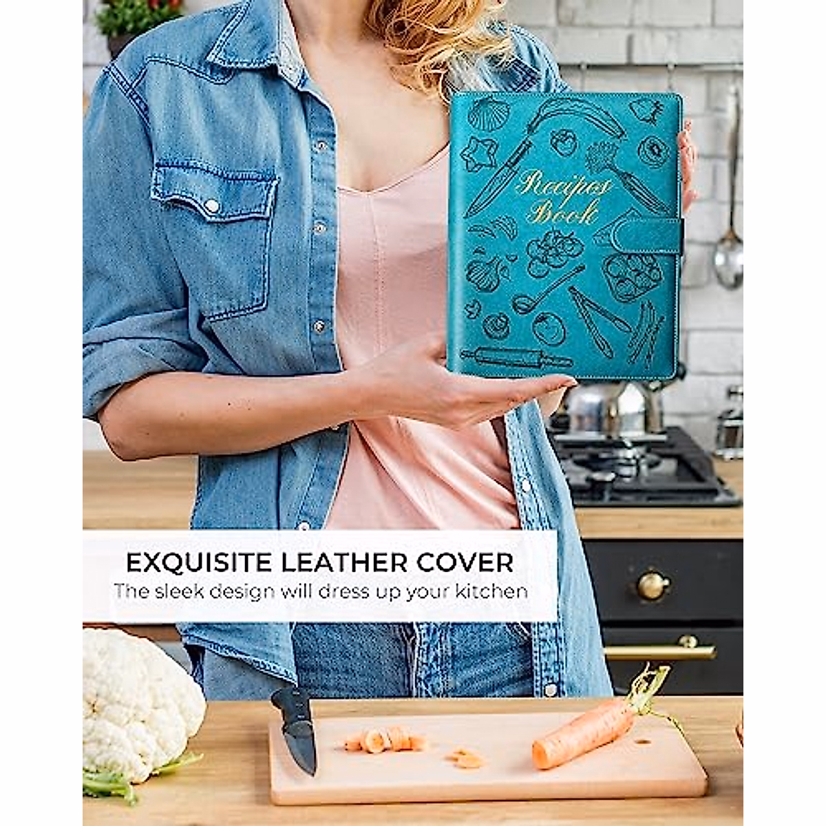 molekaus Recipe Book ，Blank Recipe Book to Write in Your Own Recipes，Recipe Notebook for Family Cooking， Removable Hardcover 7" x 10"Recipe Journal with 160 Pages-green