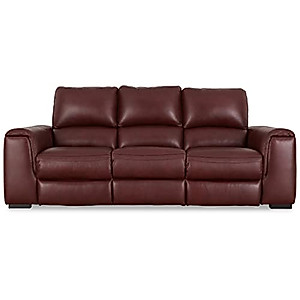 Signature Design by Ashley Alessandro Contemporary Leather Power Reclining Sofa with Adjustable Headrest, Red