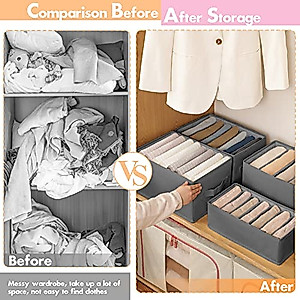 ULENDIS 6 Pack Upgraded Washable Wardrobe Clothes Organizer, 6/7/11 Grids Clothes Organizer for Folded Clothes with Handles & PP Board, Closet Organizers and Storage for Jeans T-shirts Pants Leggings