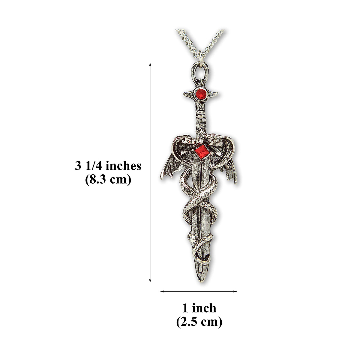 Dragons Wrapped Around Sword Medieval Renaissance Silver Finish Pendant Necklace