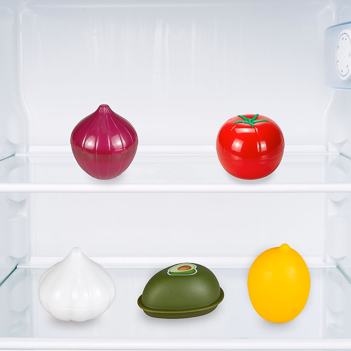PIVNASY Vegetable and Fruit Storage Containers for Refrigerator, Lemon Tomato Garlic Avocado and Onion Storage, Food Storage Containers with Lids, Pack of 5