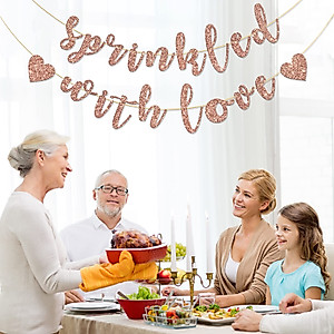 Halodete Sprinkled with Love Banner, Baby Shower Banner, Bridal Shower, Wedding Party Garland Bunting Decorations - Rose Gold Glitter