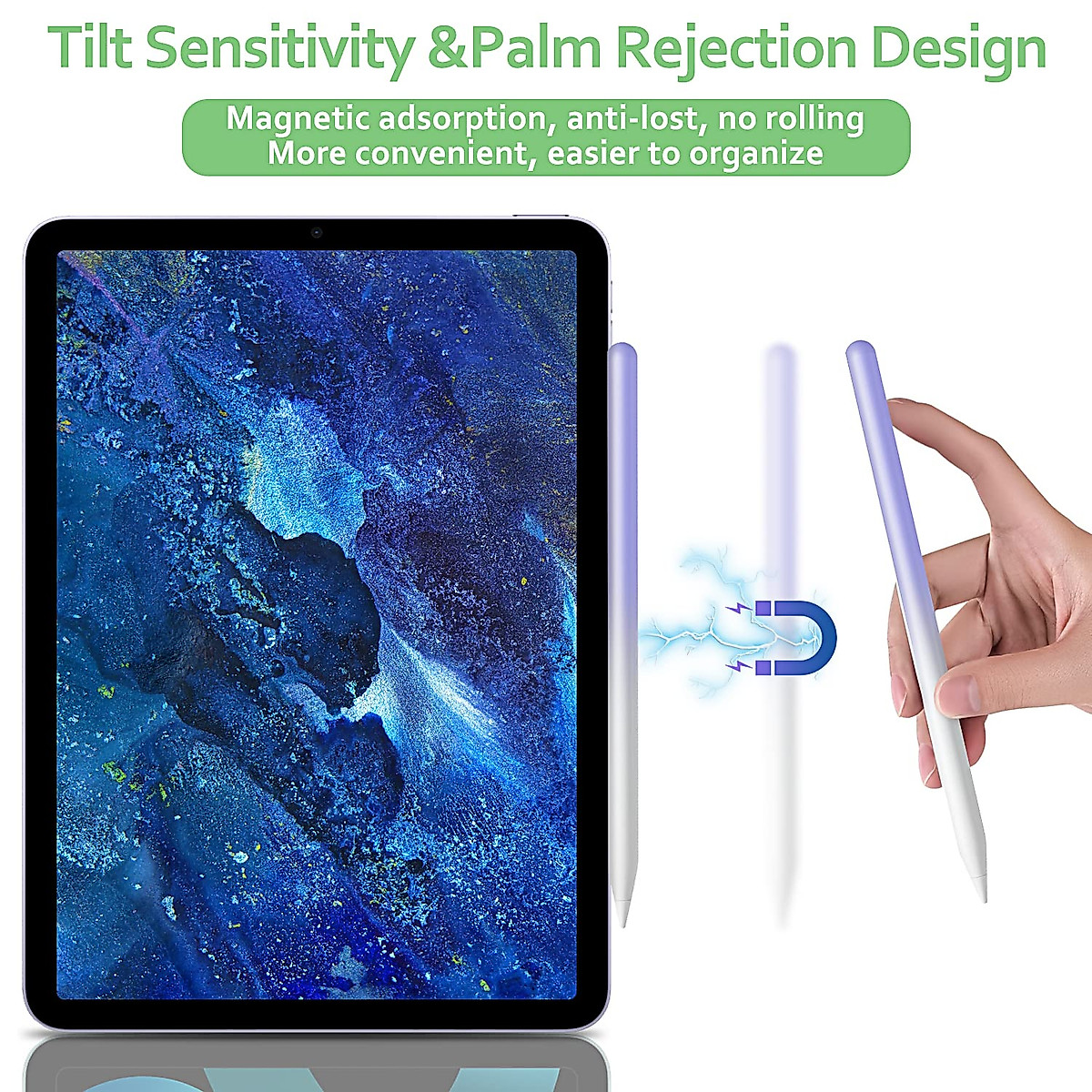Stylus Pen for iPad 2018-2023, Magnetic Pen for Ipad, Apple Pen,Tilt Sensor & Palm Rejection,Compatible with iPad 6-10,iPad Mini 5/6,iPad Air 3-5,iPad Pro 11"/12.9"