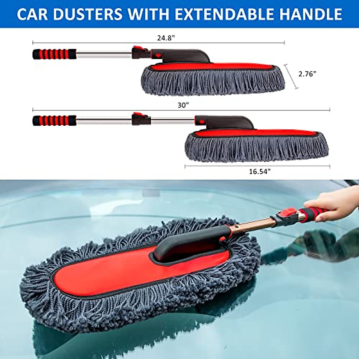 HLWDFLZ 32Pcs Car Wash Cleaning Kit with Car Duster Brush - Car Detailing Kit, Car Duster Exterior Scratch Free with Long Secure Extendable Handle, Detailing Brush Set, Tire Brush, Wash Mitt