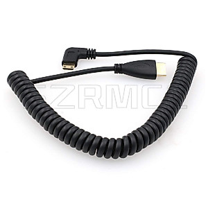 SZRMCC Left Angled Mini HDMI to Full HDMI High Speed Coiled Cable for Canon Sony DSLR Camera ATOMOS Monitor (Left Mini HDMI-HDMI)