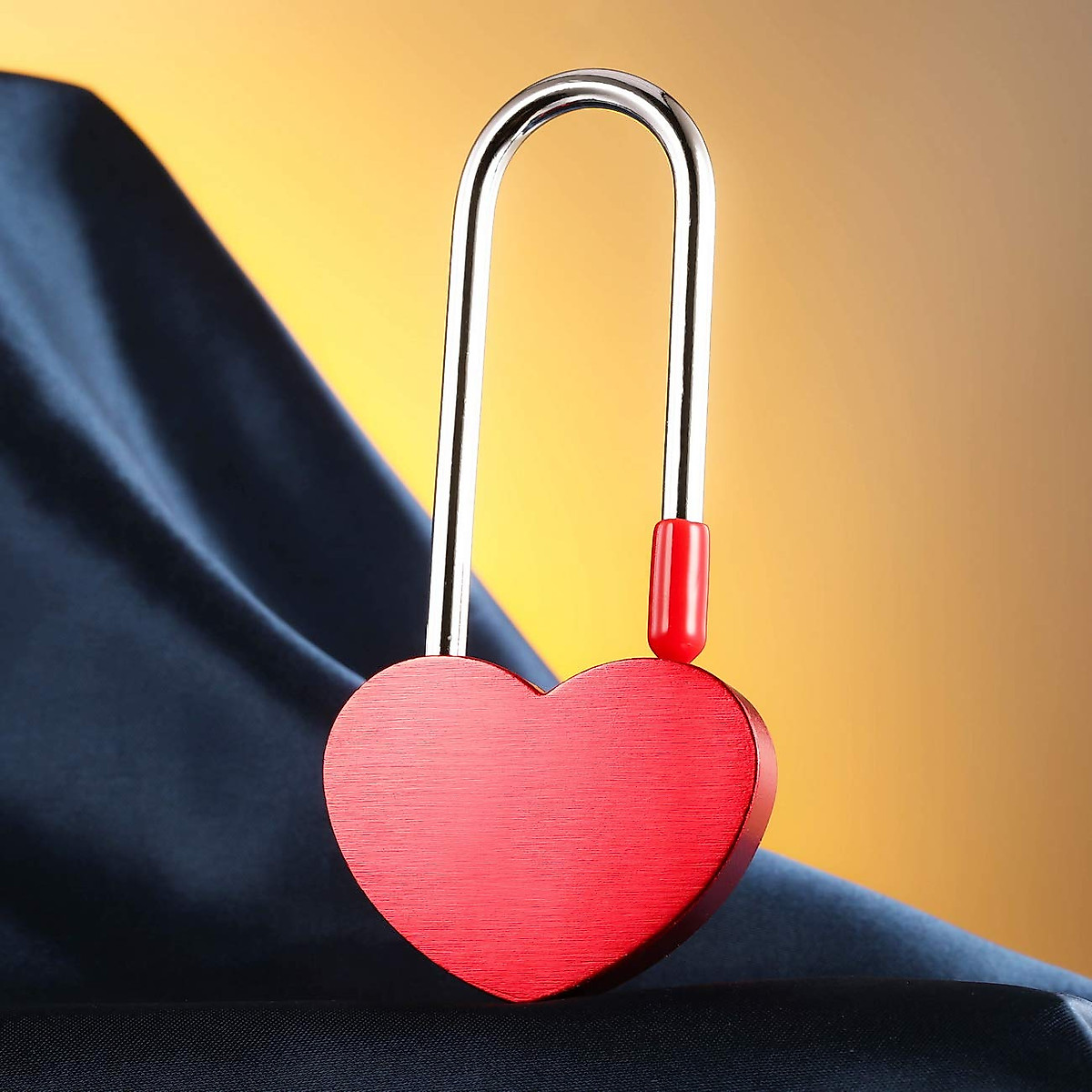 MeMeDIY Personalized Love Heart Lock Engraving Photo Custom Picture for Couples Men Women Boyfriend Girlfriend Lover Aluminum Memorial Anniversary Valentine Bridge Padlock (Red Color)