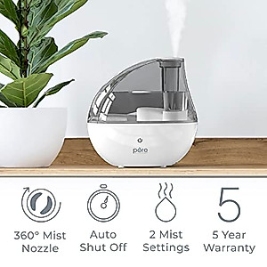 Pure Enrichment® MistAire™ Silver Ultrasonic Cool Mist Humidifier for Bedroom, Office, Nursery & Indoor Plants - Lasts Up to 25 Hours, Whisper-Quiet Operation, Optional Night Light, & Auto Shut-Off