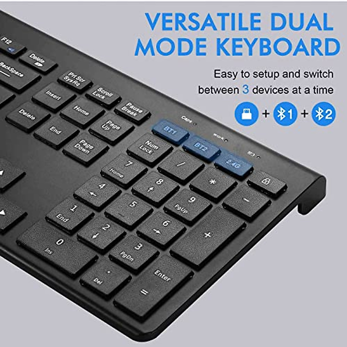 UrbanX Plug and Play Compact Rechargeable Wireless Bluetooth Full Size Keyboard and Mouse Combo for Amazon Fire 7 (2017) - Windows, macOS, iPadOS, Android, PC, Mac, Laptop, Smartphone, Tablet -Black