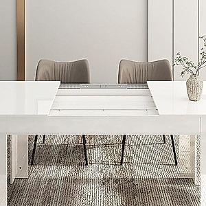 Fingertip WD Extendable Dining Table for 6-10 Person, Wooden Dining Room Table, Modern Extendable Table for Gatherings, Meeting for Small Kitchens, Dining Office Areas(White)
