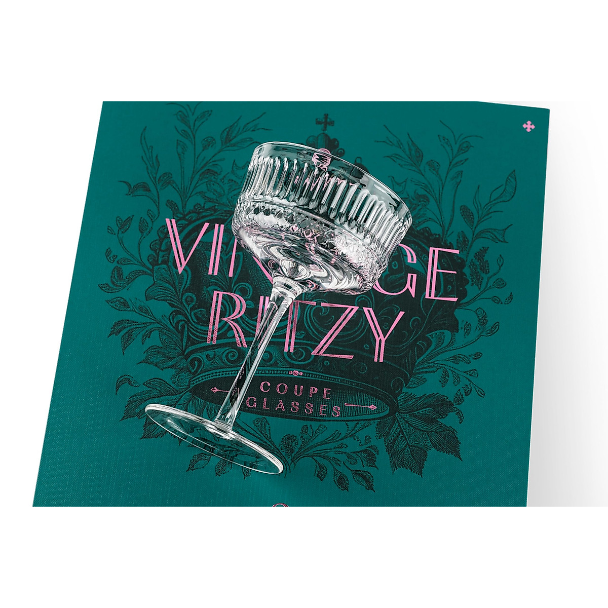 GLASSIQUE CADEAU Vintage Ritzy Cocktail and Champagne Coupe Glasses | Set of 4 | 7 oz Crystal Long Stemmed Glassware for Drinking Martini, Cosmopolitan, Manhattan | Retro Saucers