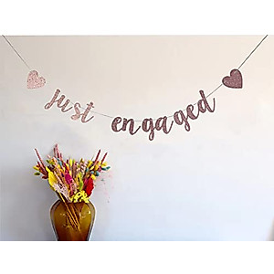 Just Engaged Rose Gold Glitter Banner, Bridal Shower, Engagement, Bachelorette,Wedding Announcement Party Photo Props
