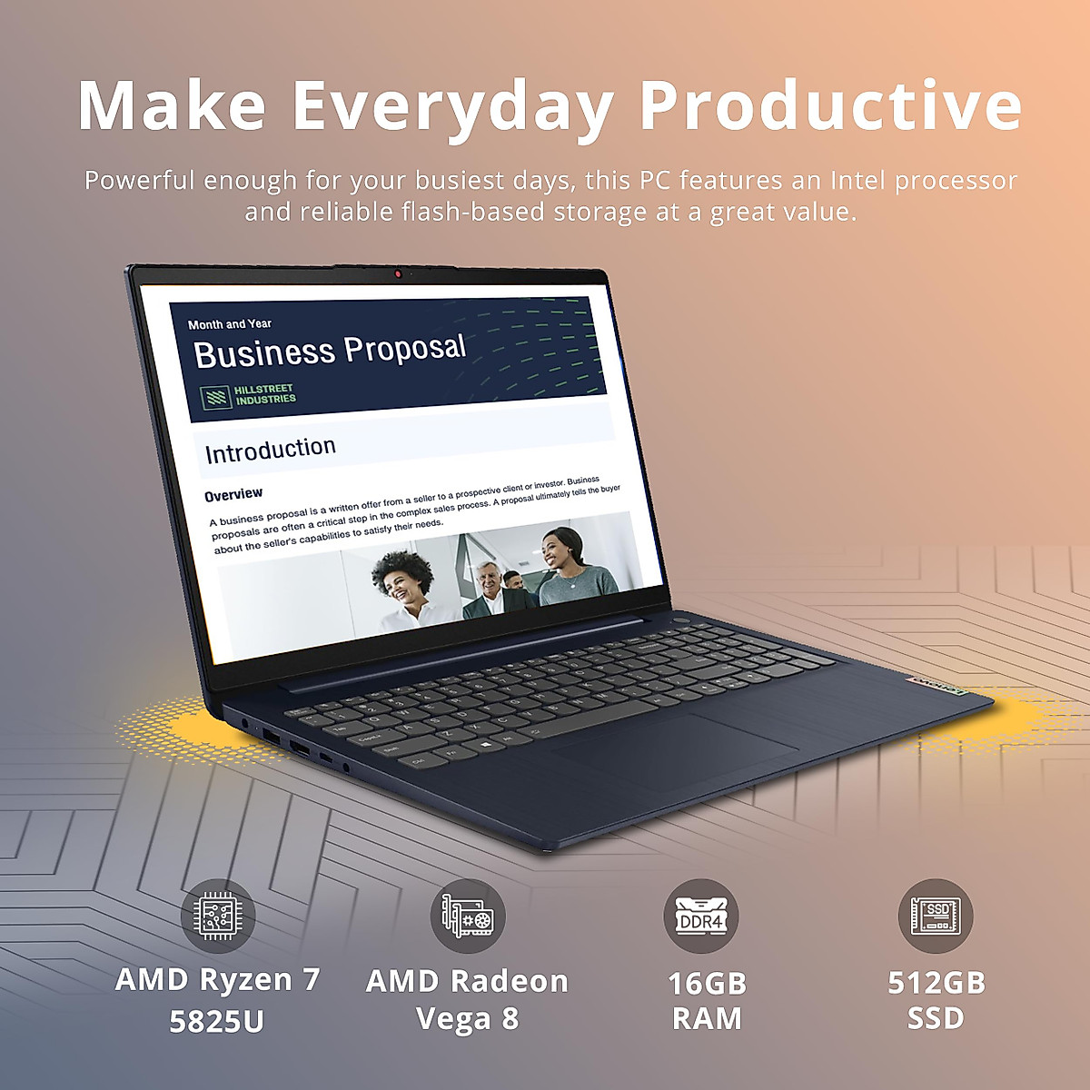 Lenovo IdeaPad 3 15.6" FHD Laptop, AMD Ryzen 7 5825U, 8GB RAM, 256GB NVMe SSD, AMD Radeon Vega 8, Fingerprint Reader, 720p HD Webcam, Wi-Fi 6, HDMI, Win 11, Blue, 32GB USB Card (Renewed)