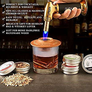 Bourbon Whiskey Cocktail Smoker Kit with Torch, Glexal Drink Smoker Infuser Kit with Four Flavors Wood Chips for Smoked Old Fashioned Cocktails, Whiskey Bourbon Gifts for Men Father's Day (No Butane)