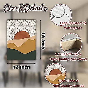 Boho Wall Art Set Of 3, Canvas Print Mid-Century Modern Wall Art Decor 12"x16" Framed Minimalist Sun Plant Geometric Abstract Neutral Boho Wall Decor for Bedroom, Bathroom, Living Room, Office