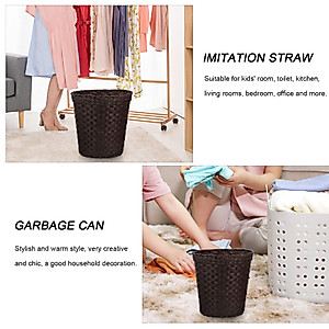 Healvian Home Decor Woven Waste Basket Paper Wicker Trash Can Round Wastebasket Garbage Bin for Bathroom Essentials Sundries Laundry Storage Basket Coffee Laundry Basket