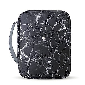 QTKJ Bible Covers for Women with Carrying Handle, Book Cover Case with Zipper Pocket Bible Cover for Mom Ladies Teens Girls, Lightning Pattern (Black)