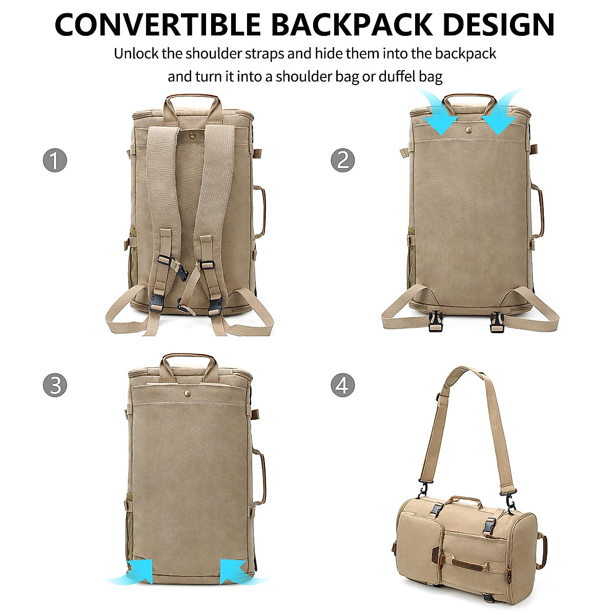 G-FAVOR 40L Travel Backpack, Vintage Canvas Rucksack Convertible Duffel Bag Carry On Backpack Fit for 17.3 Inch Laptop Bag