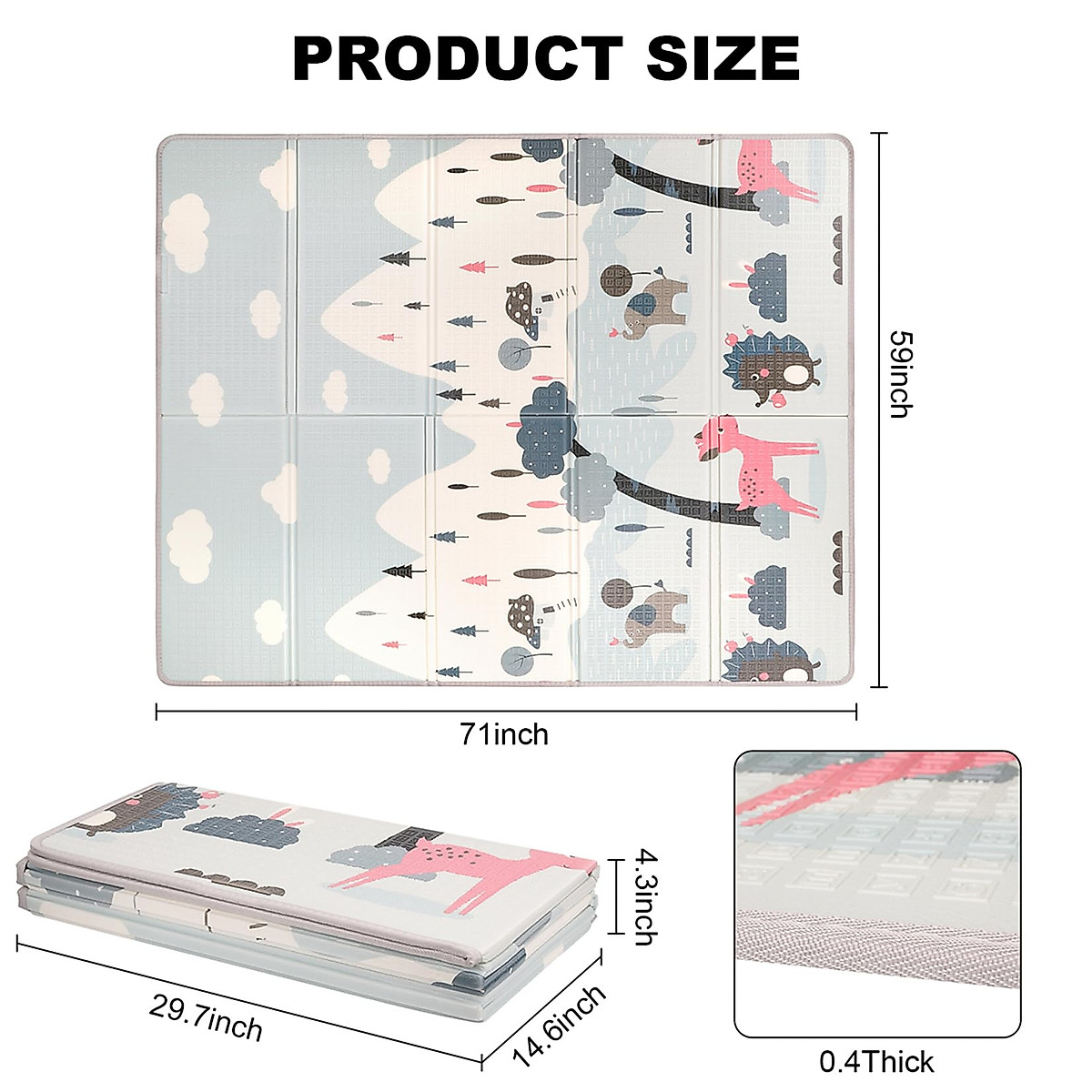 SEVNPRIME 59in x 71in x 0.4in Double-Sided XPE Cartoon Play Mat - Portable, Foldable, BPA-Free, Extra Thick, Waterproof Activity & Crawling Mat for Babies and Toddlers, Ideal for Home Use