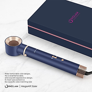 IG INGLAM MegaAIR Styler Air Styling & Drying System, Professional Interchange Hair Dryer Brush 110,000 RPM Brushless BLDC Motor Ionic Hot Air Volumizing and Shape, Prussian Blue