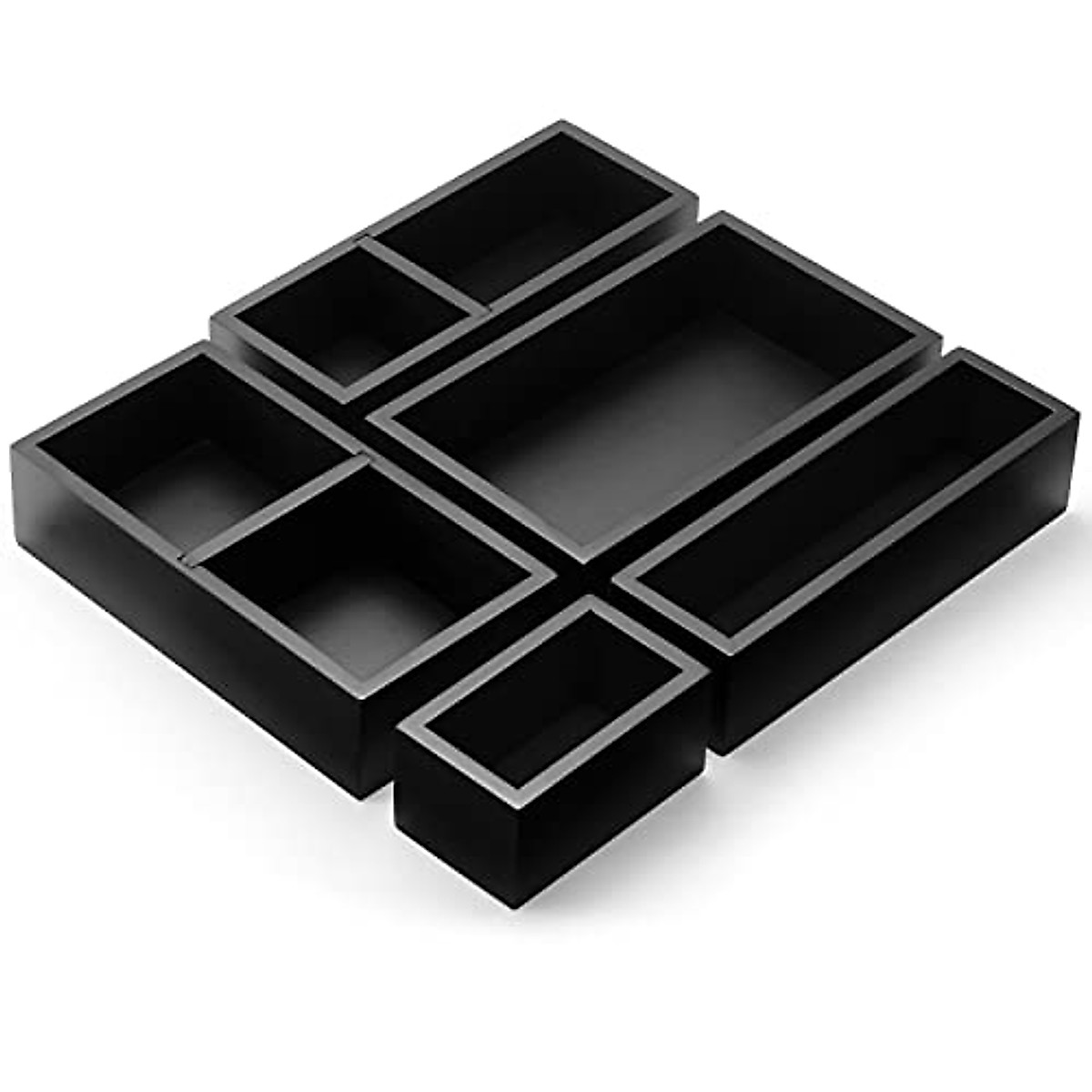 Oyydecor Bamboo Drawer Organizer Storage Box Set, 5-Piece Multi-Use Junk Drawer Organizer for Kitchen, Bathroom, Office Desk, Dresser, Makeup, Vanity (Black)