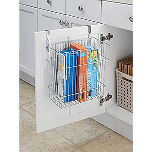 mDesign Steel Metal Wire Hanging Over Door Kitchen Storage Organizer Basket/Trash Can - Hangs Over Cabinet Doors for Bags, Tin Foil, Wax Paper, Saran Wrap - Concerto Collection - 2 Pack - Chrome