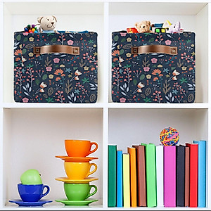 Colorful Flower Storage Basket Bins Decorative Toy Laundry Basket Organization with Handles for Playroom Living Bed Room Office Clothes Nursery,2 pcs