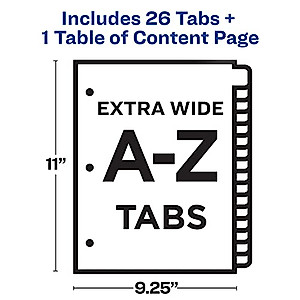 Avery Extra-Wide 26 Tab Dividers for 3 Ring Binders, Customizable Table of Contents, Multicolor Tabs, 1 Set (11166)
